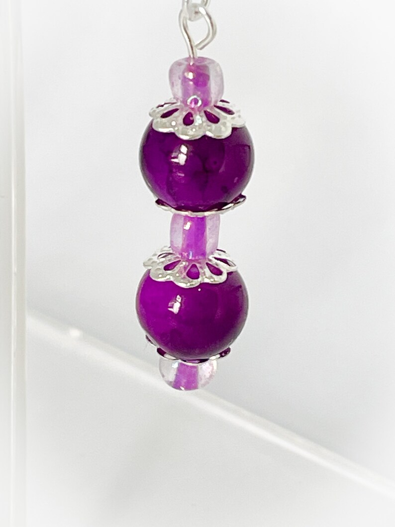Double Purple Glass Bead Dropper Earrings for Pierced Ears With Aurora ...