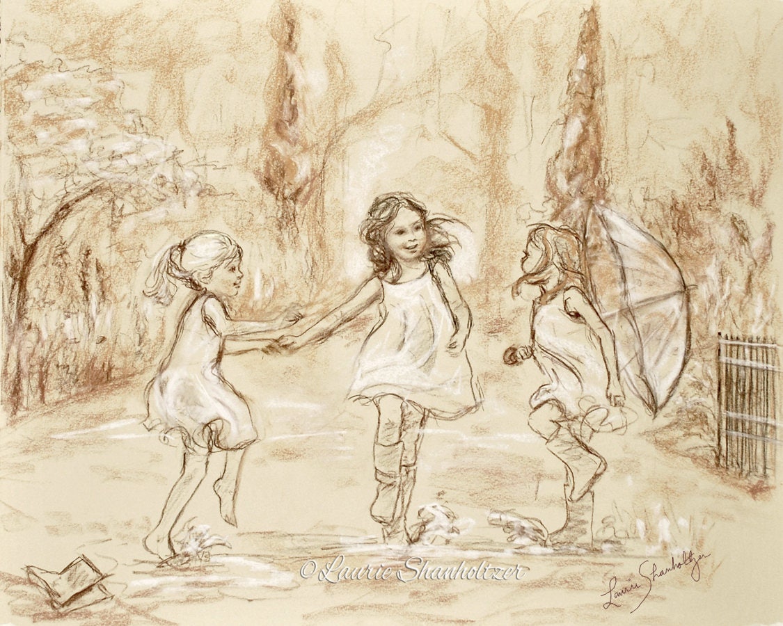 Watercolor Print of Little Girl Dancing in the Rain by Bethany Kerr ...