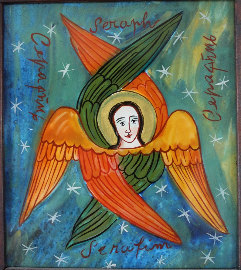 Seraph, Romanian Folk Reverse Icon Glass, Handmade Painted on Order - Etsy