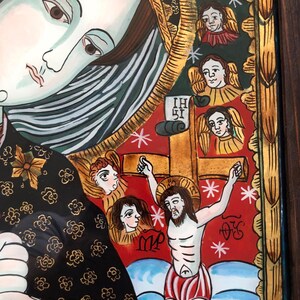 Sad Mother of God, Romanian Handmade Painted Icon in Reverse on the ...