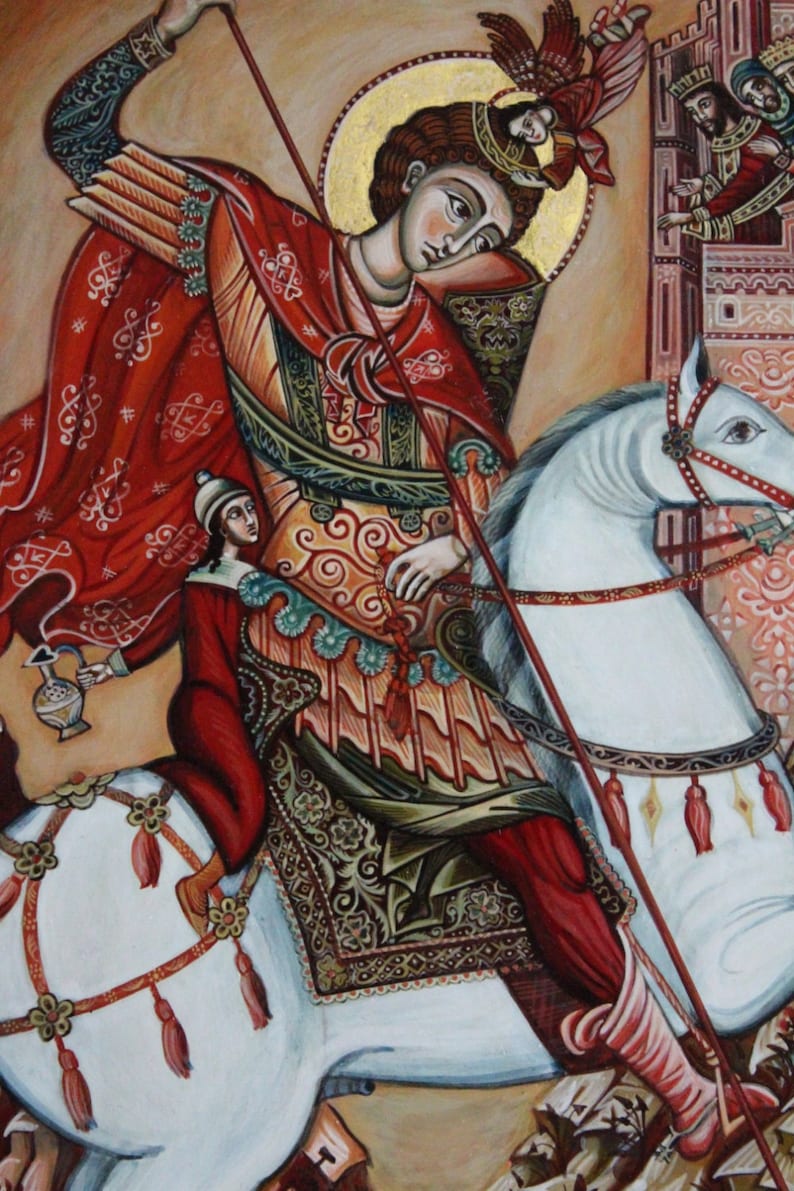 Saint George Romanian Byzantine Icon Handmade Painted on Order - Etsy