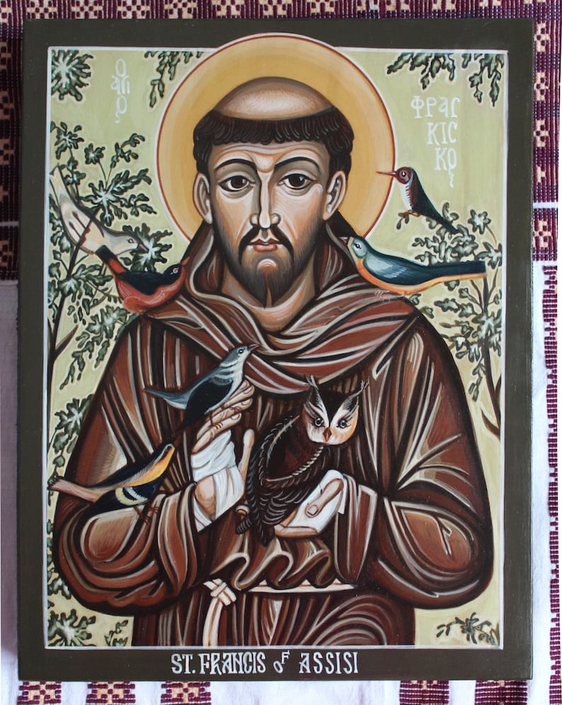 Heiliger Franz von Assisi katholische Ikone, handgemalt auf Bestellung ...