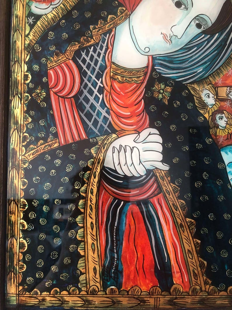 Sad Mother of God, Romanian Handmade Painted Icon in Reverse on the ...