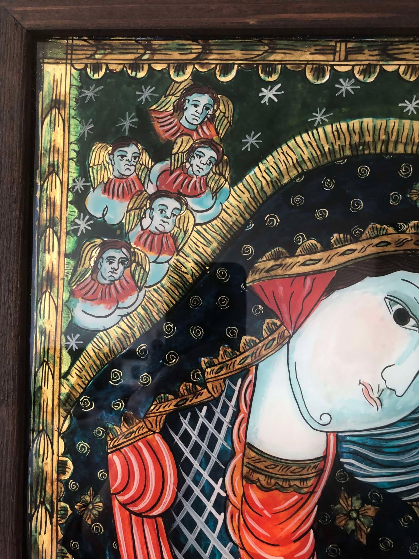 Sad Mother of God, Romanian Handmade Painted Icon in Reverse on the ...