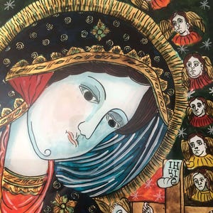 Sad Mother of God, Romanian Handmade Painted Icon in Reverse on the ...