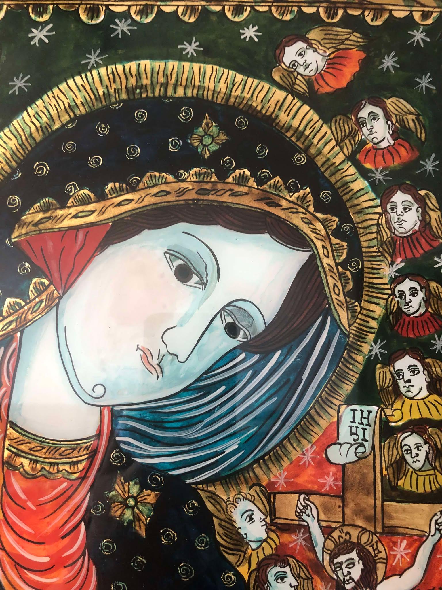 Sad Mother of God, Romanian Handmade Painted Icon in Reverse on the ...