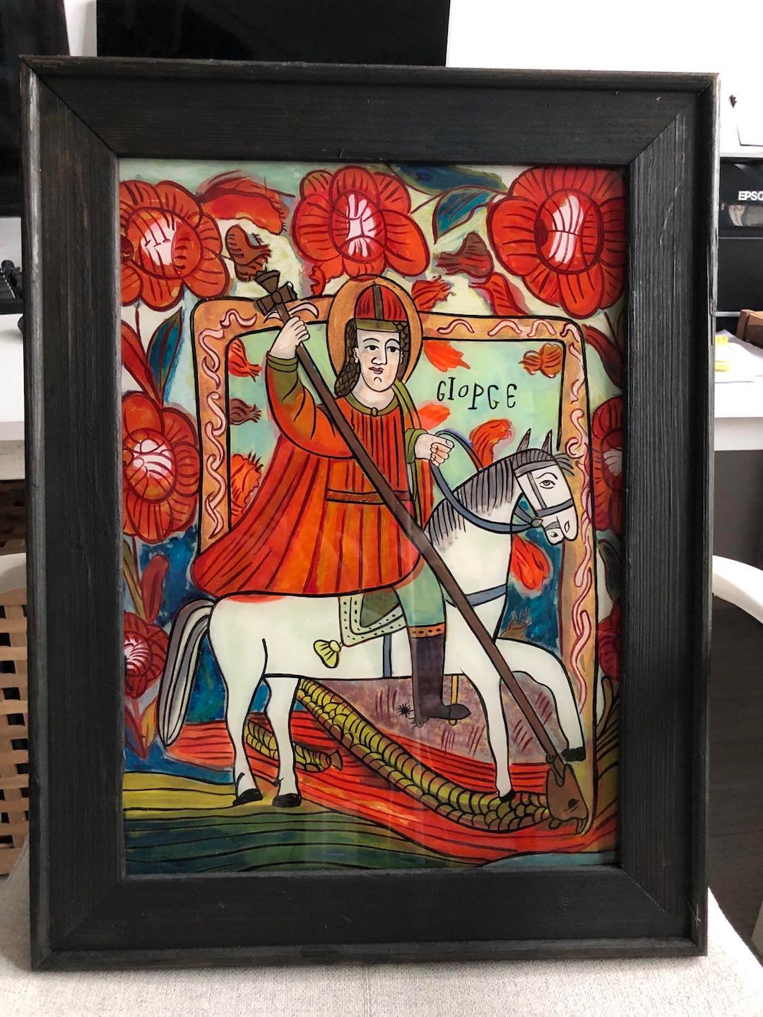 Saint George Romanian Folk Icon, Handmade Painted in Reverse on the ...