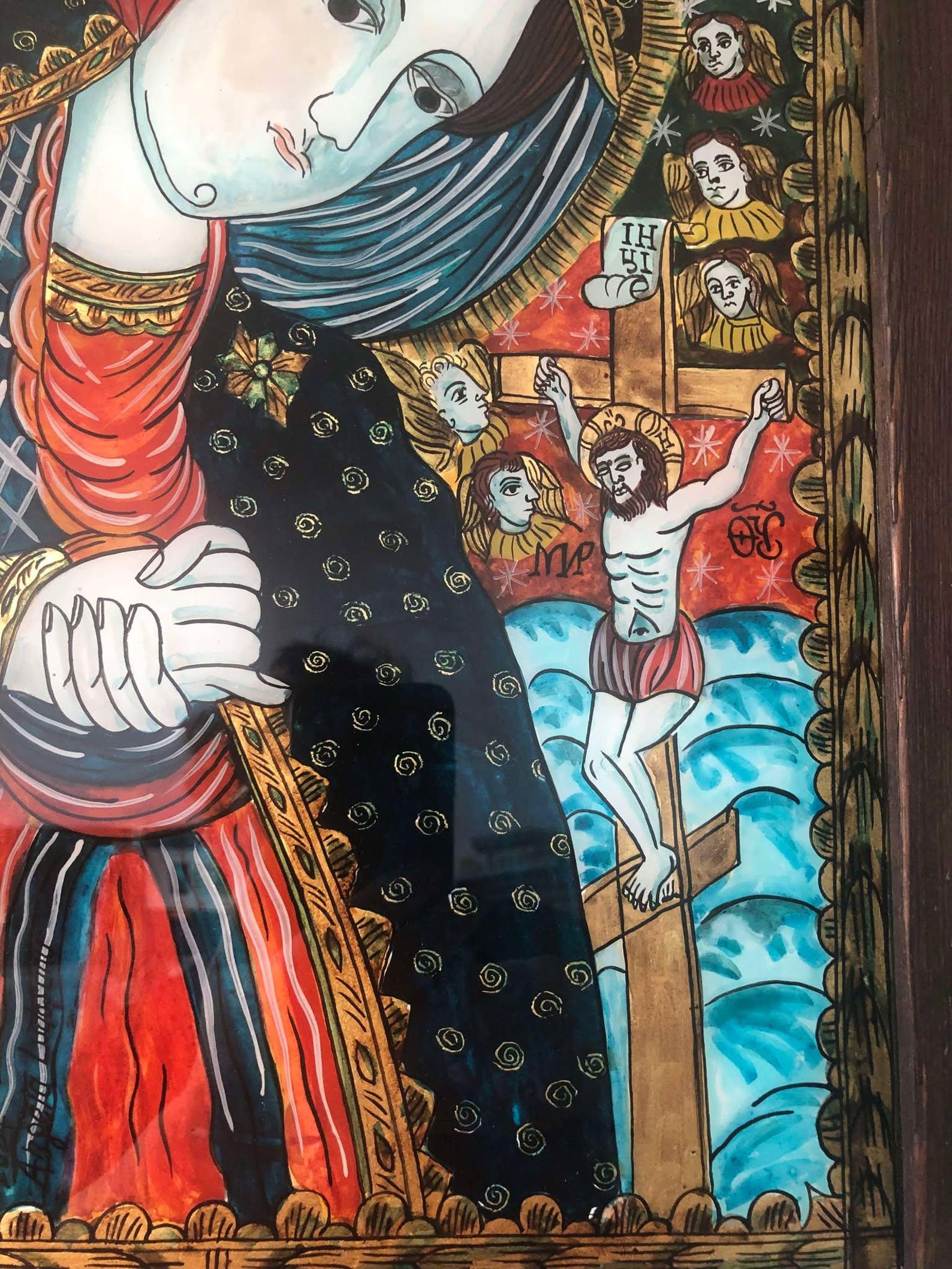 Sad Mother of God, Romanian Handmade Painted Icon in Reverse on the ...