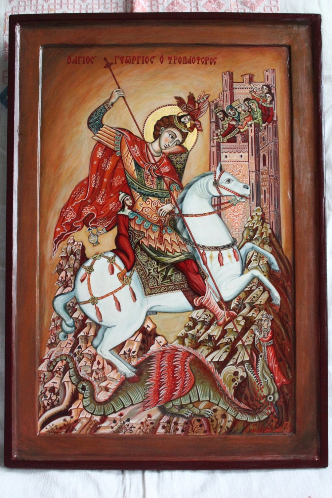 Saint George Romanian Byzantine Icon Handmade Painted on Order - Etsy
