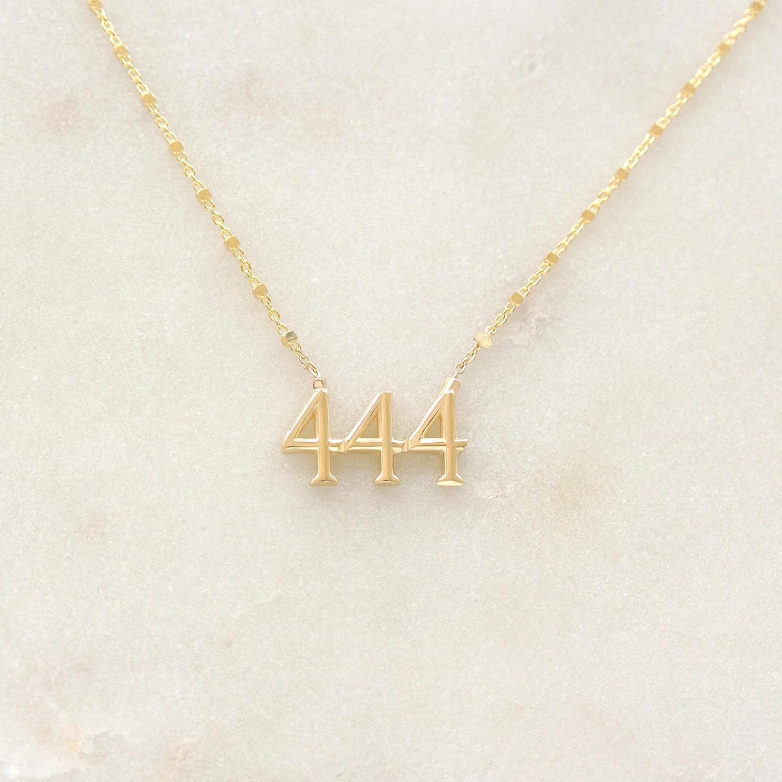 Gold 444 Angel Number Necklace, Beaded Chain, Spiritual Protection ...