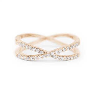 X Ring Unique Diamond Wedding Band, Criss-cross Gold & Diamond Ring ...
