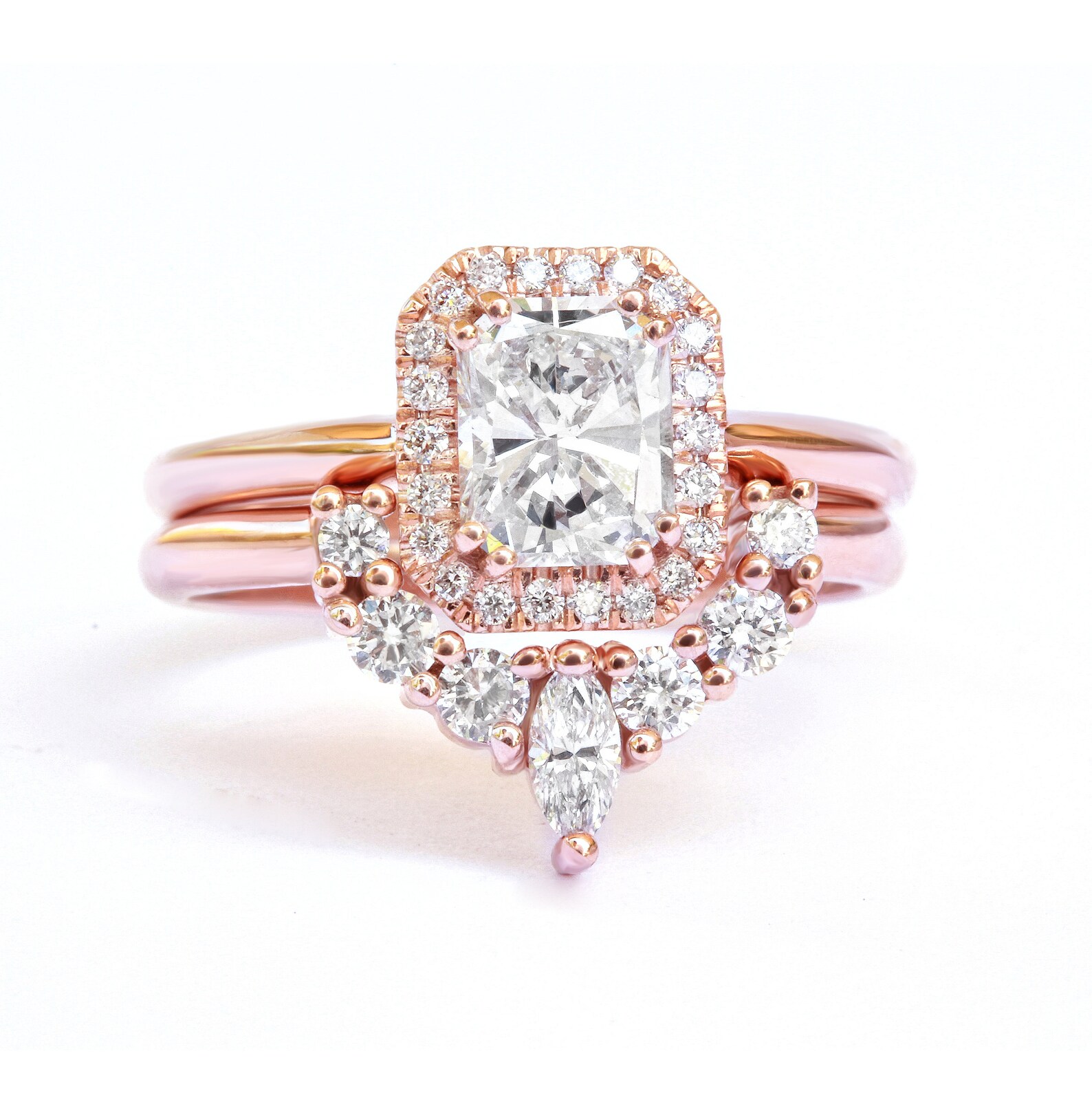 Radiant Diamond Cluster Wedding Ring Set Unique Engagement | Etsy