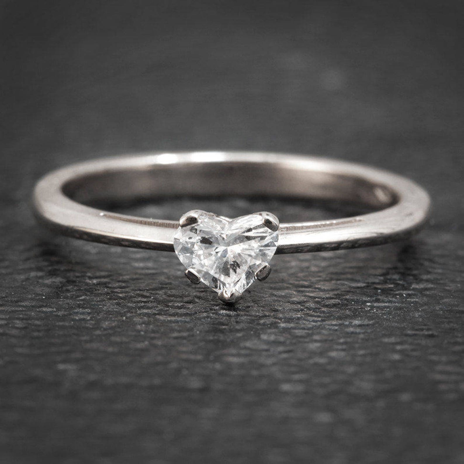 Solitaire Engagement Ring Heart Diamond Ring 14K White Gold - Etsy