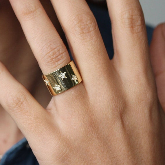 Statement Star Diamond Ring Anniversary Diamond Ring Unique Diamond Gold Ring Bold Gold Diamond Ring Women Jewelry Gift for Her Etsy