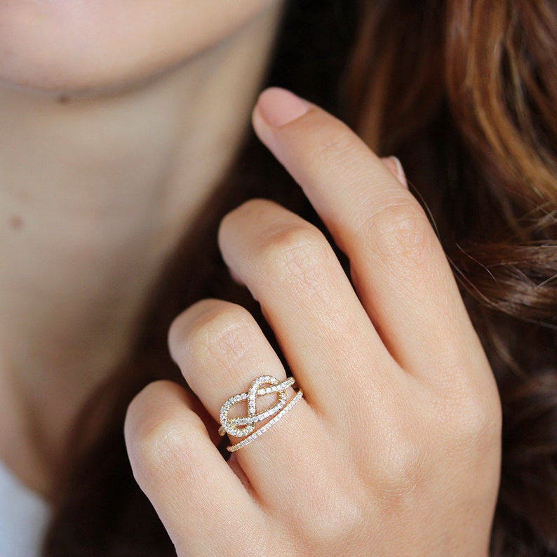Infinity Knot Diamond Ring With Eternity Diamond Band Weeding - Etsy
