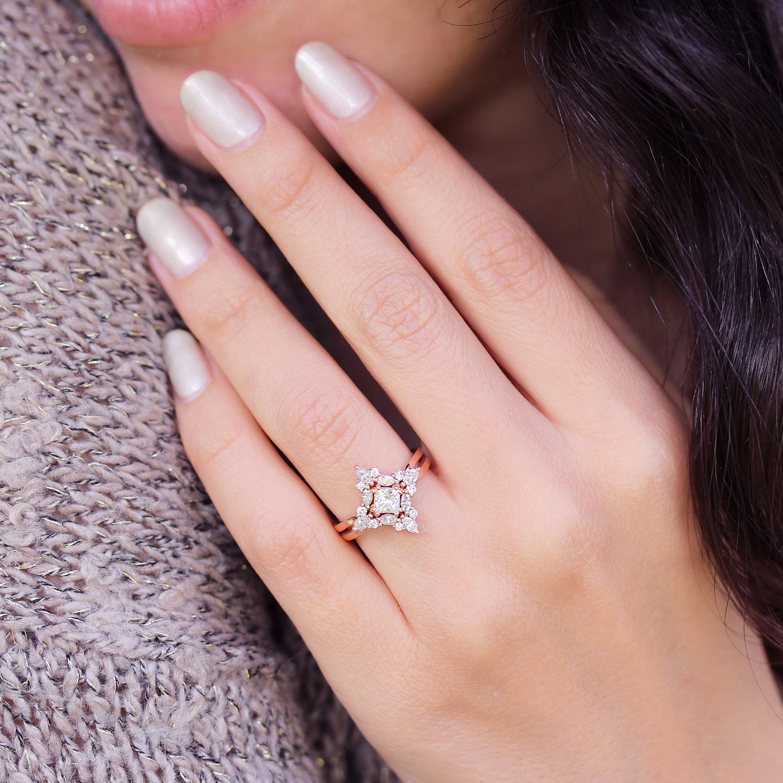 Princess Cut Diamond Unique Engagement Ring - Etsy