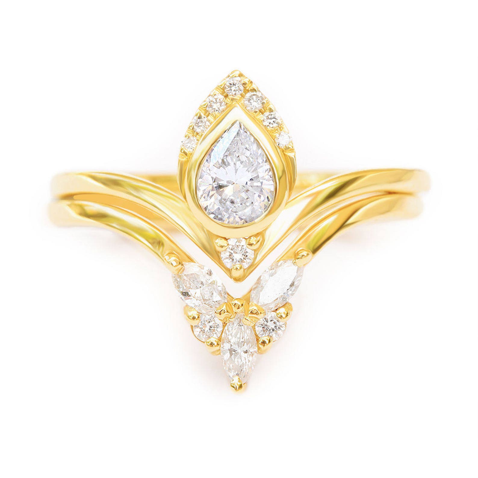 Pear diamond unique engagement rings set Pear diamond wedding | Etsy