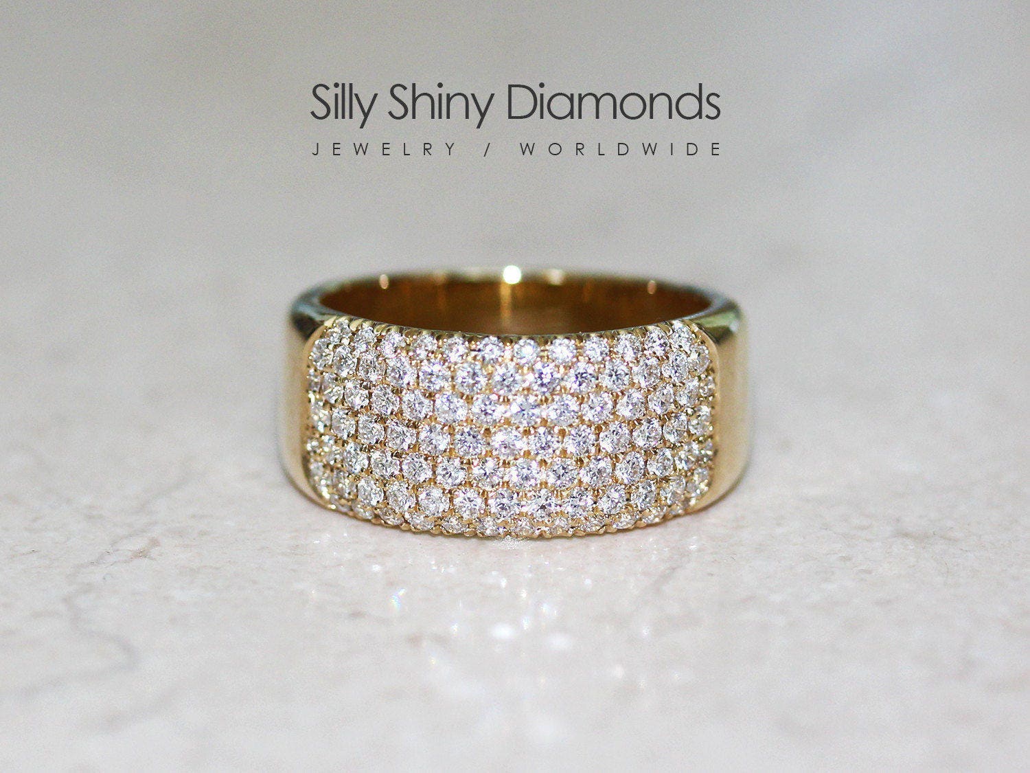 Wide Pave Diamond Band 7 Rows Anniversary Diamond Ring 14k | Etsy
