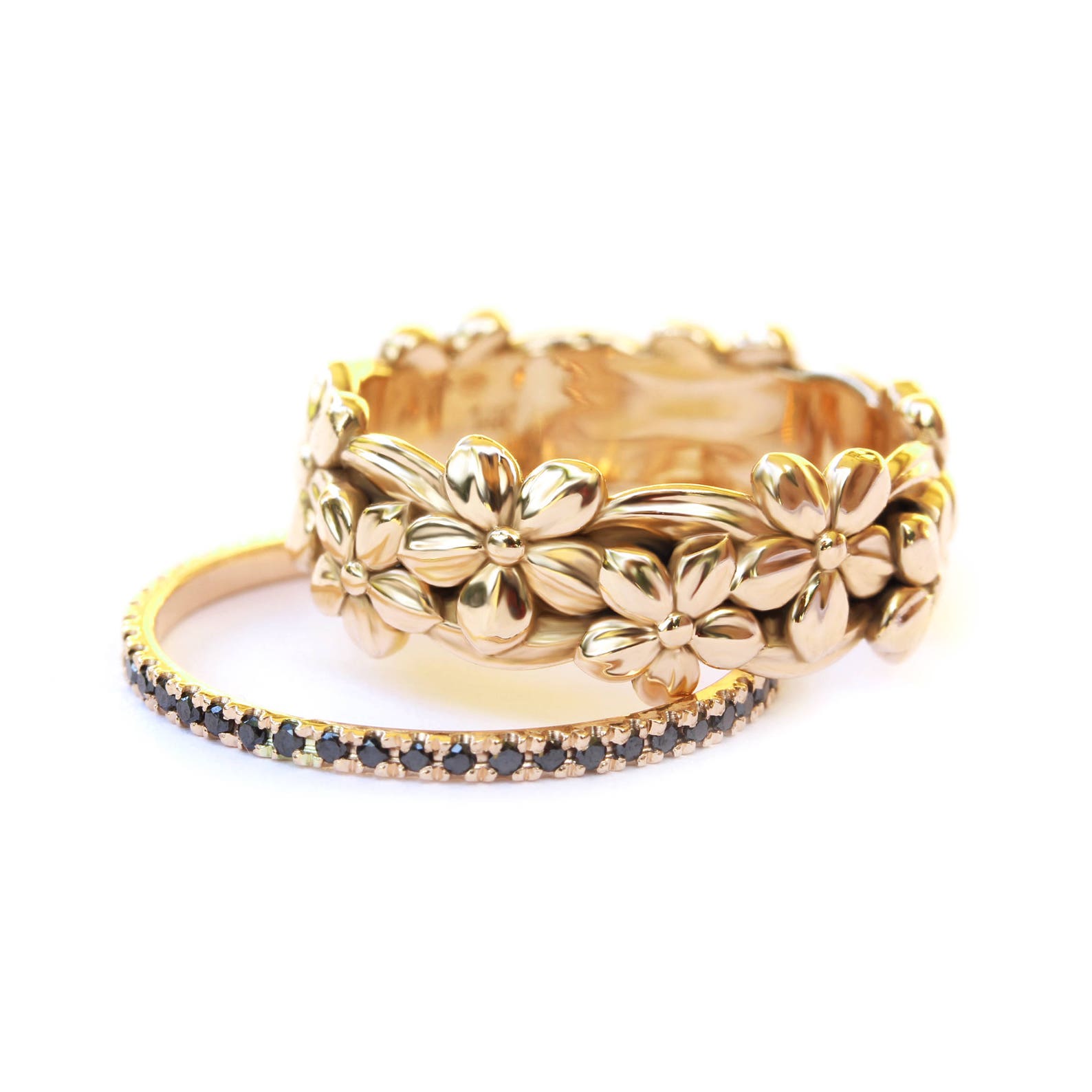 Floral Gold Wedding Band 14K Gold Band Ring Flower Wedding - Etsy