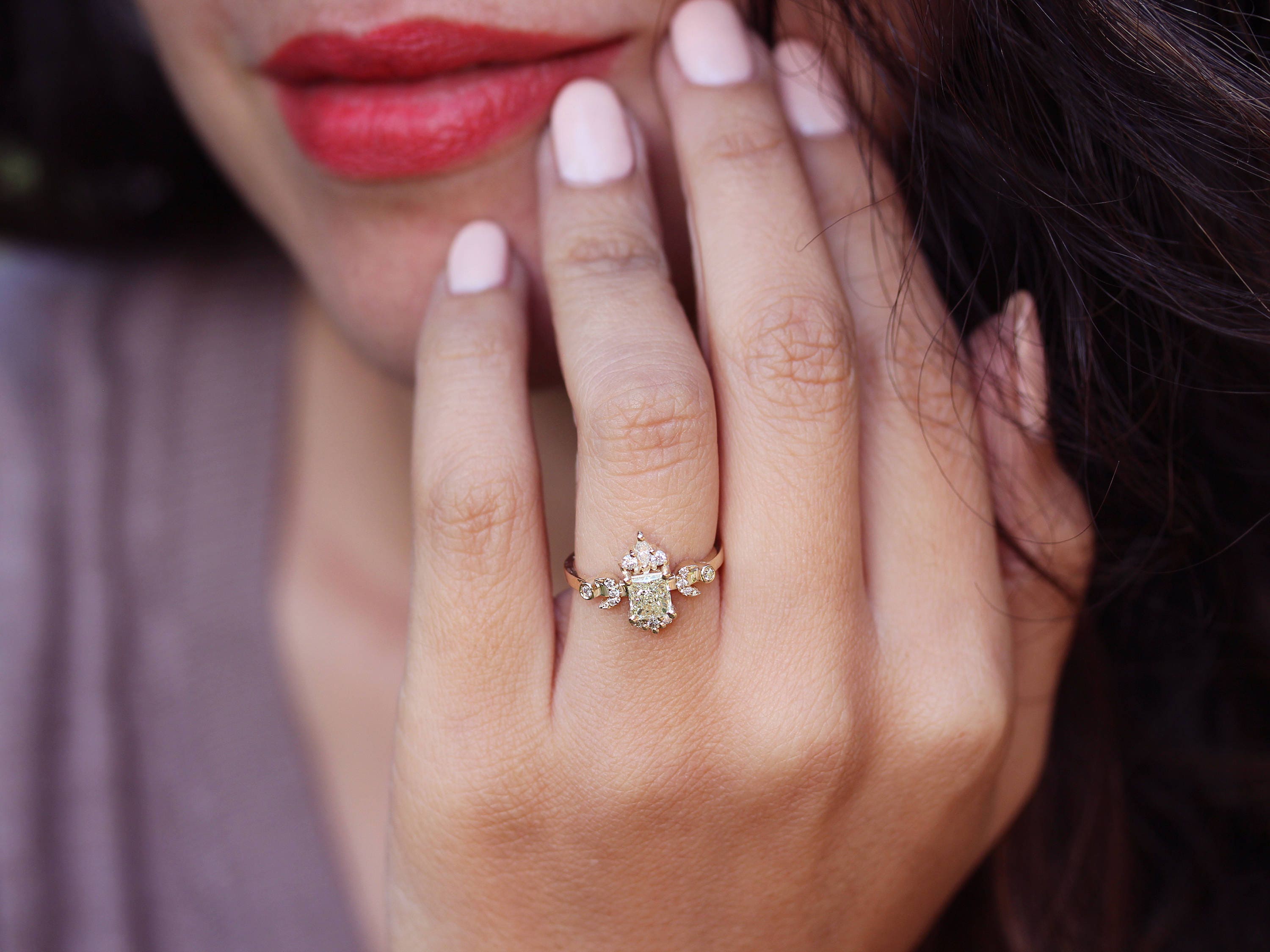 Square Princess Cut Diamond Unique Engagement Ring Celestial | Etsy