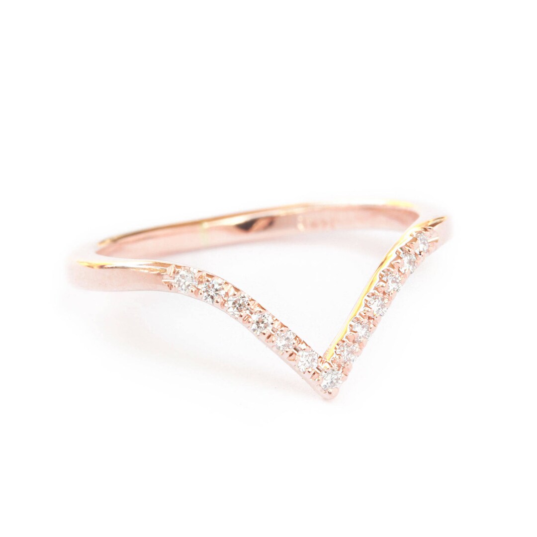 Deep V Diamond Ring, Uniqe Chevron Gold Wedding Diamond Ring, Special ...