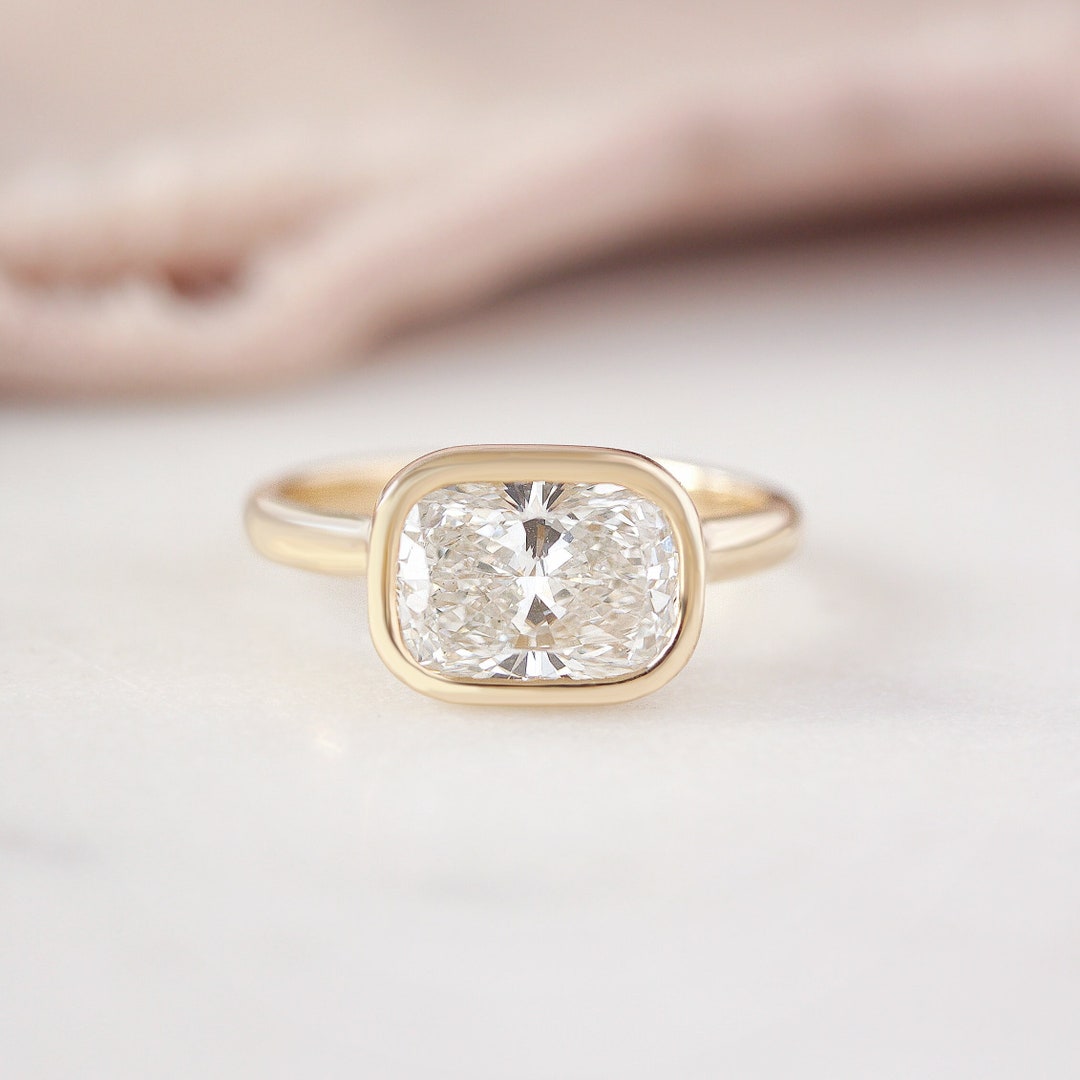 East West Set Bezel Set Cushion Cut 2 Carat Diamond Solitaire, Diamond ...