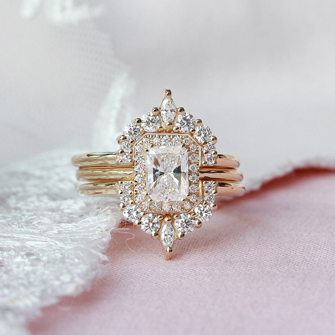 Radiant 1.65ct Center Diamond / Lab Diamond Wedding Three Ring Set ...