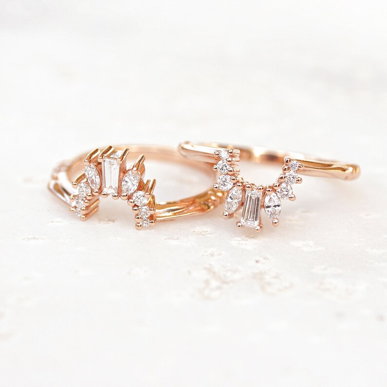 Rose Gold Nesting Wedding Band Diamond Nesting Ring Vintage - Etsy
