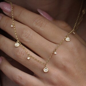 Delicate Diamond Drops Delicate Diamond Necklace, 14K Gold, 40cm Long ...