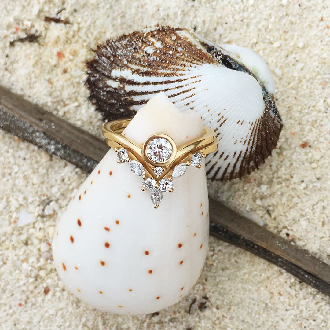 Unique Natural Diamond Bridal Set Engagement Ring and - Etsy