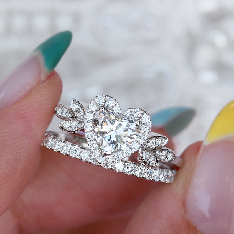 Heart Shape Diamond/lab Diamond Engagement Ring, Blossom Heart Halo ...