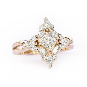Princess Cut Diamond Unique Engagement Ring, Square Natural Diamond ...