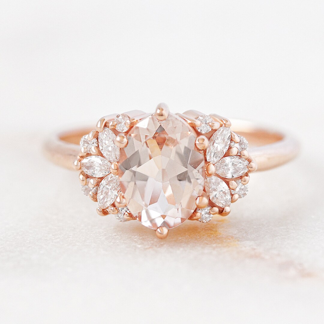 Oval Morganite and Diamonds Engagement Ring, Stunning, Beautiful ...