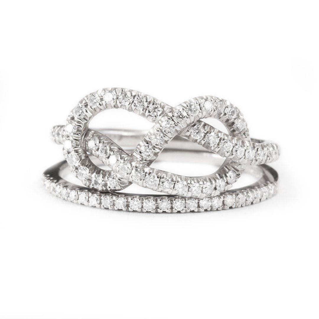 Infinity Knot Diamond Ring With Eternity Diamond Band, Weeding Ring Set ...