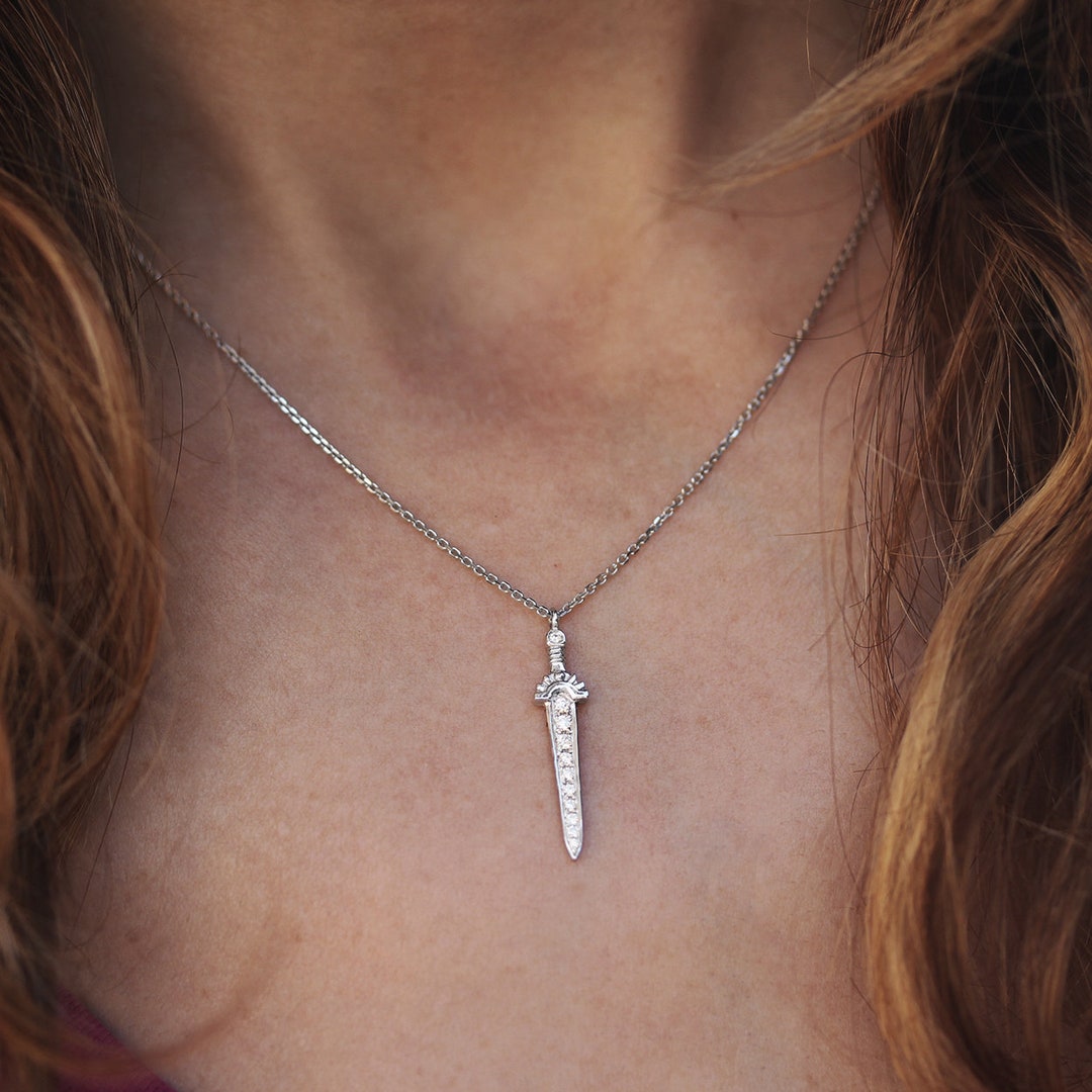 SLAY Dagger Sword Diamond Pendant Necklace, Unique Diamond Pendant ...