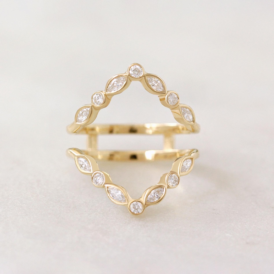 14K Gold Diamond Ring Guard: Bezel Wedding Band Enhancer - Etsy