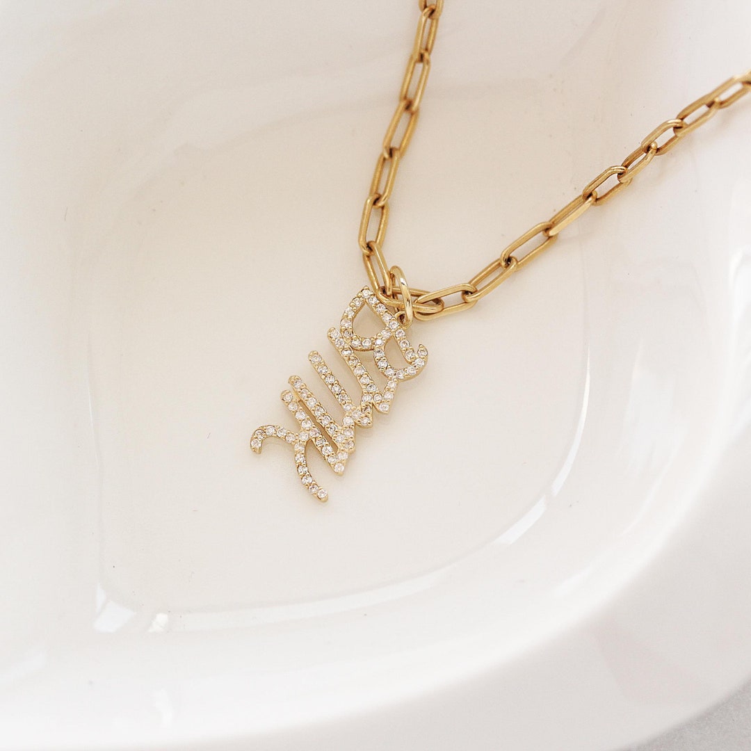 Personalized Gold and Lab Diamonds Name Pendant, Customized Initials ...