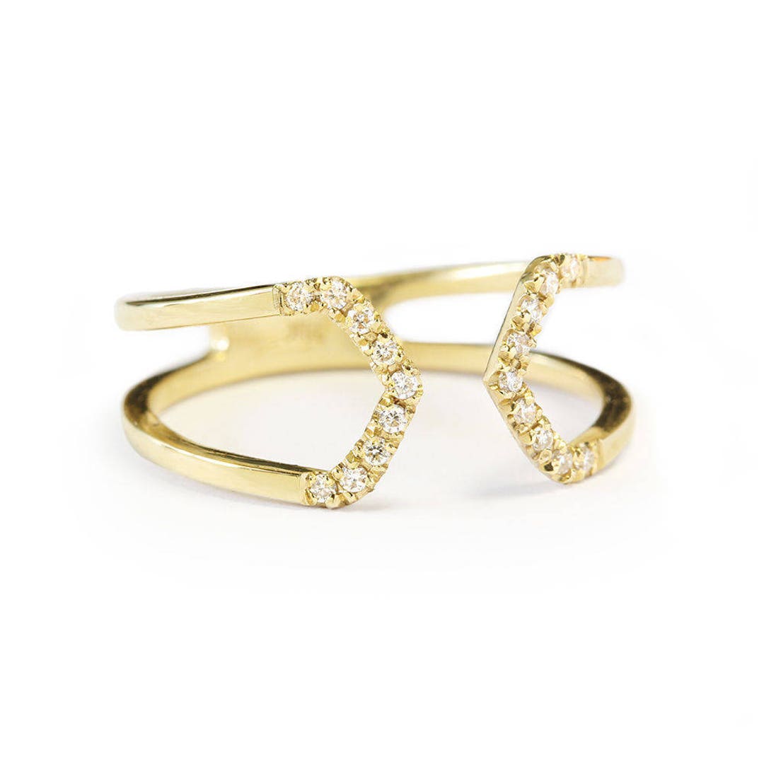Cuff Ring, Open Taper gold & Diamonds Ring, Unique Wedding Ring, Cuff ...