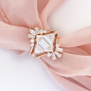 Lab Grown Hexagon Diamond Ring With Side Triangle Natural Diamonds ...