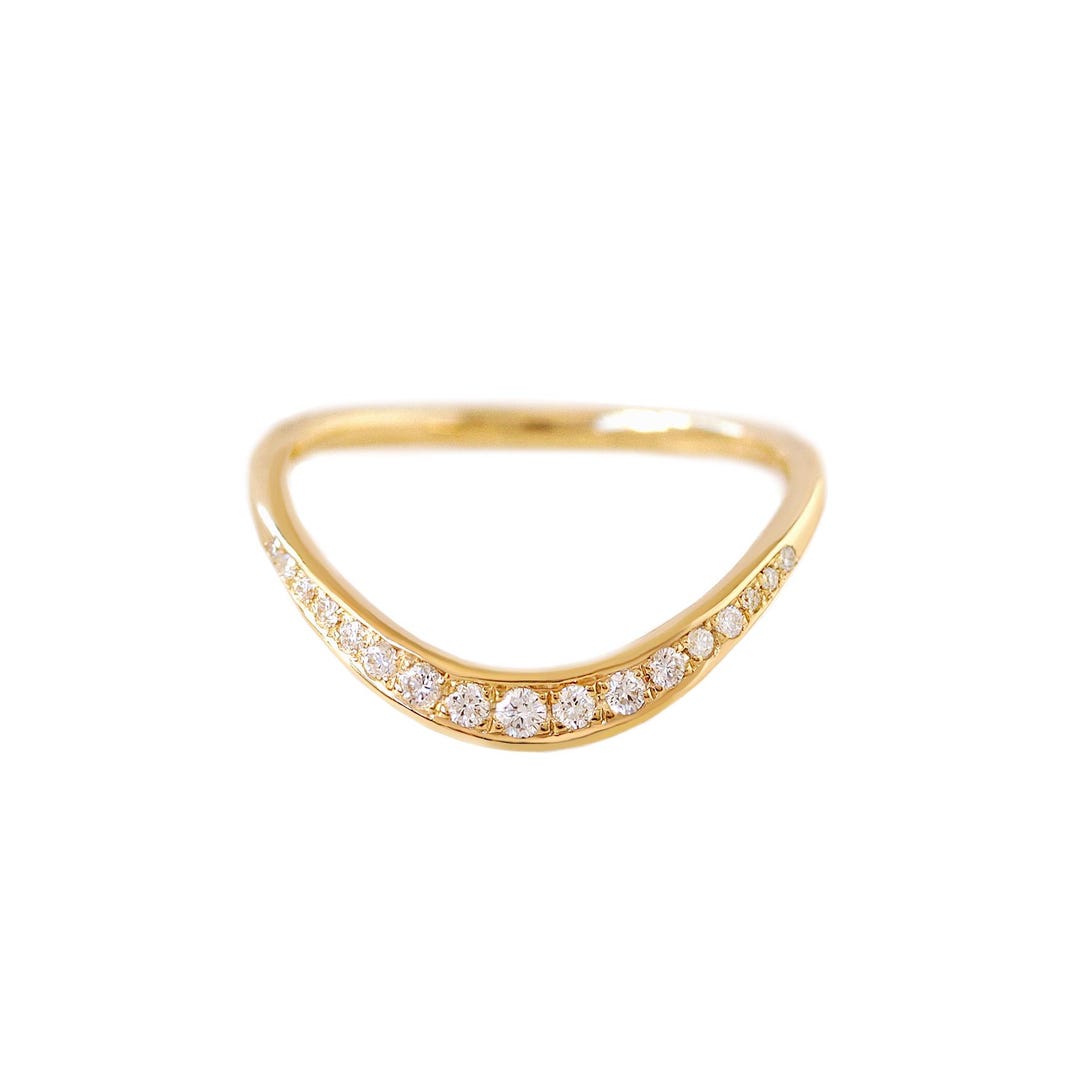 Unique U Shape Nesting Ring, 14K/18K Gold Stacking Band With Diamonds ...