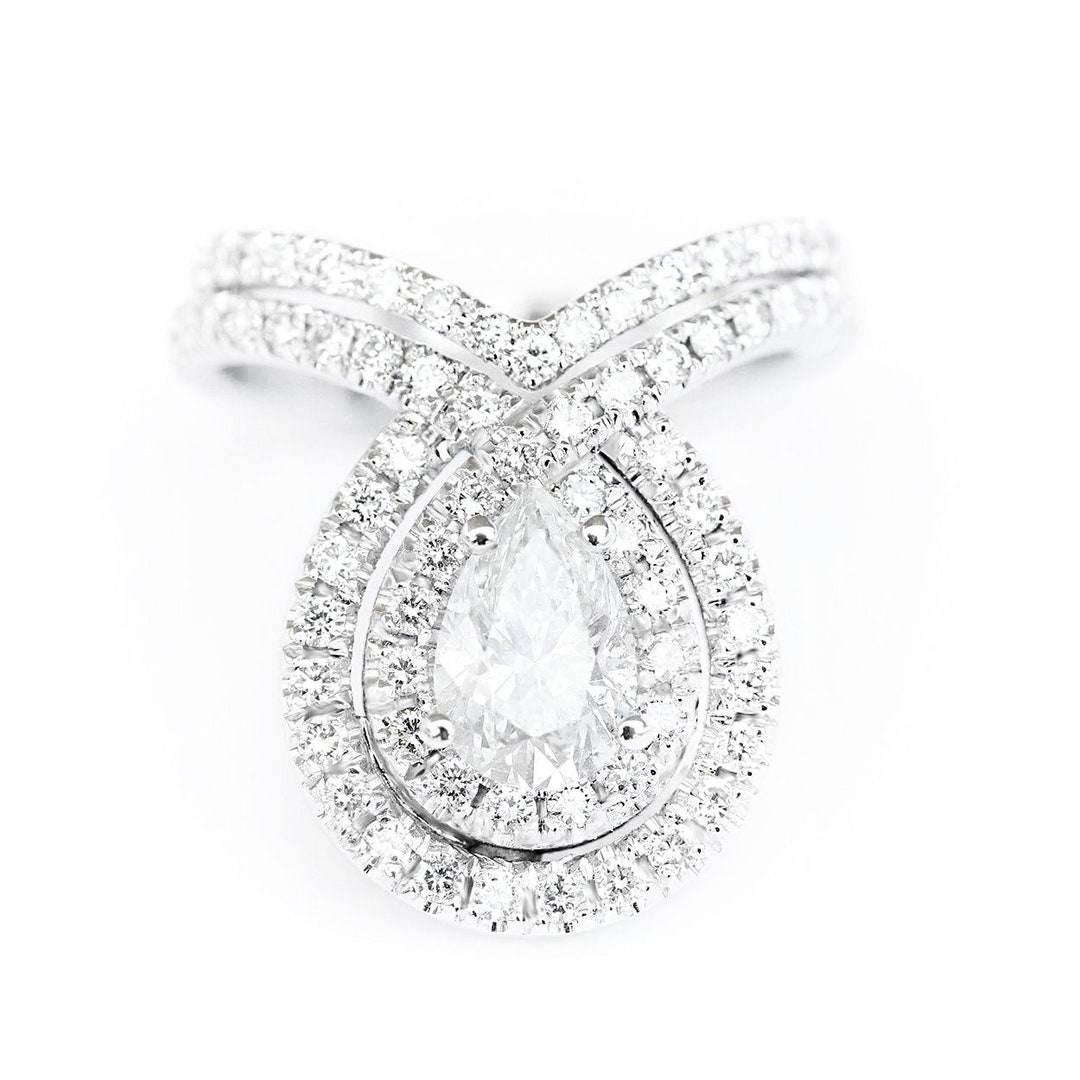 Pear Shape Double Halo Diamond Engagement Ring With Matching Diamond ...