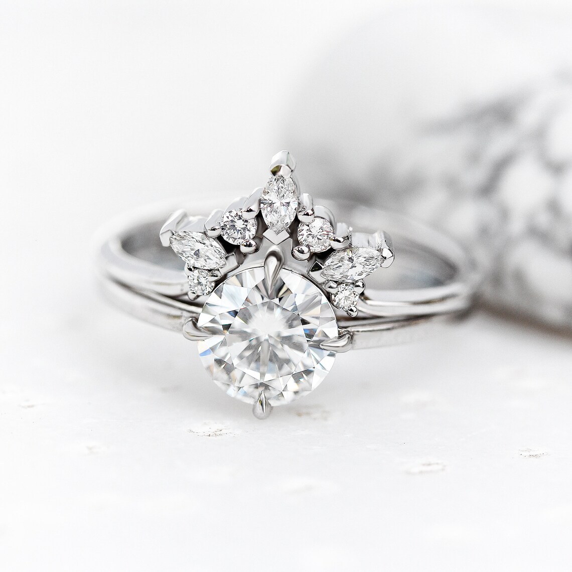 Diamond Curved Nesting Ring Side Wedding Band Unique Chevron - Etsy