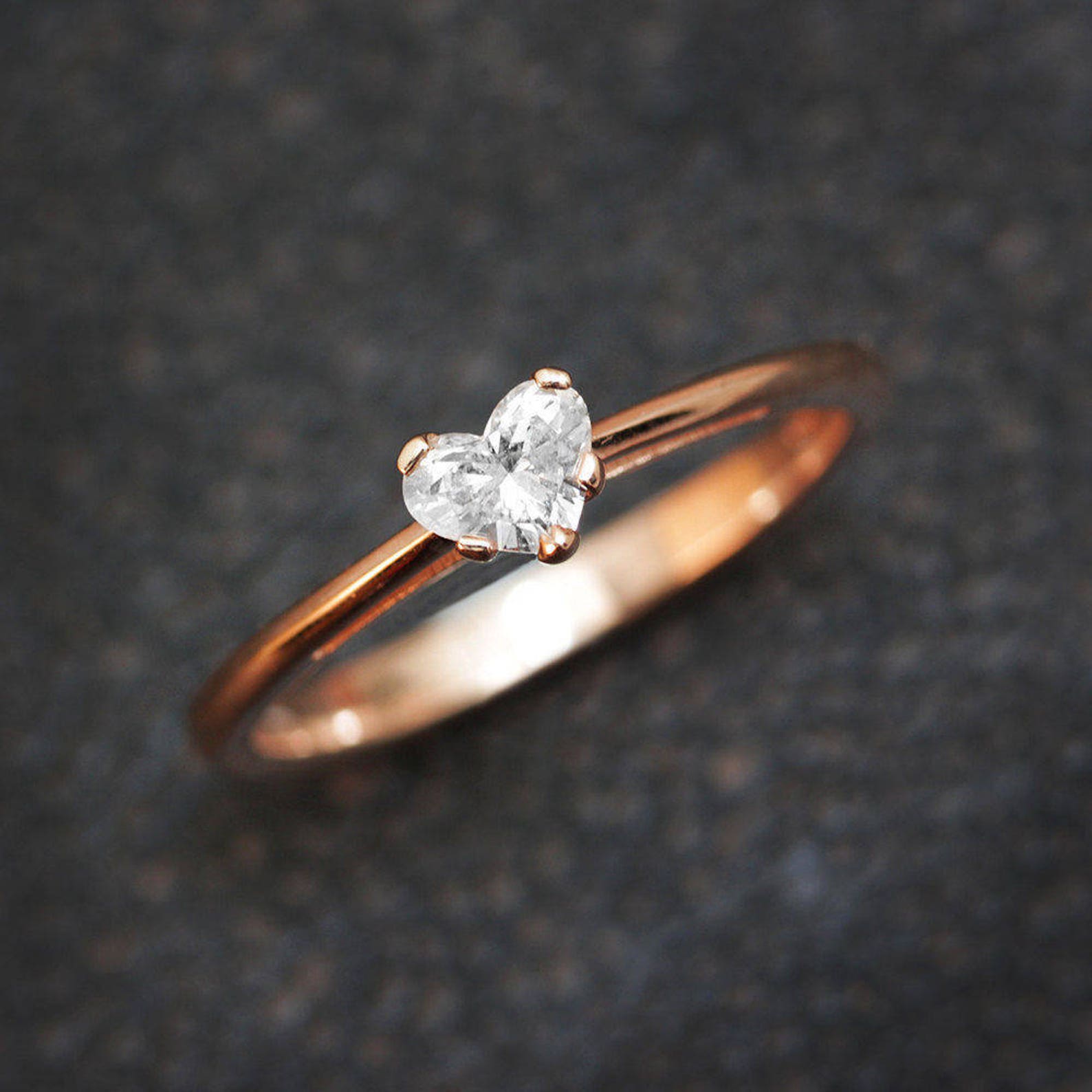 Solitaire Engagement Ring Heart Diamond Ring 14K White Gold - Etsy