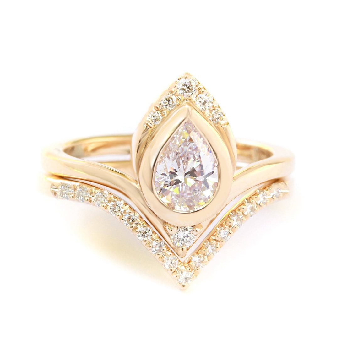 Pear Diamond Wedding Rings Set Unique Engagement Ring & | Etsy