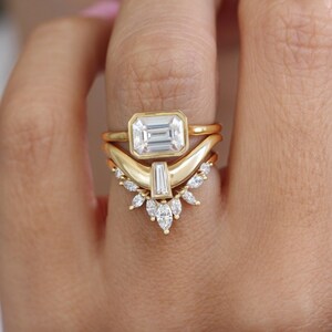 Taper Diamond Bezel Set, Chunky Gold Curve Statement Wedding Ring, 14K ...