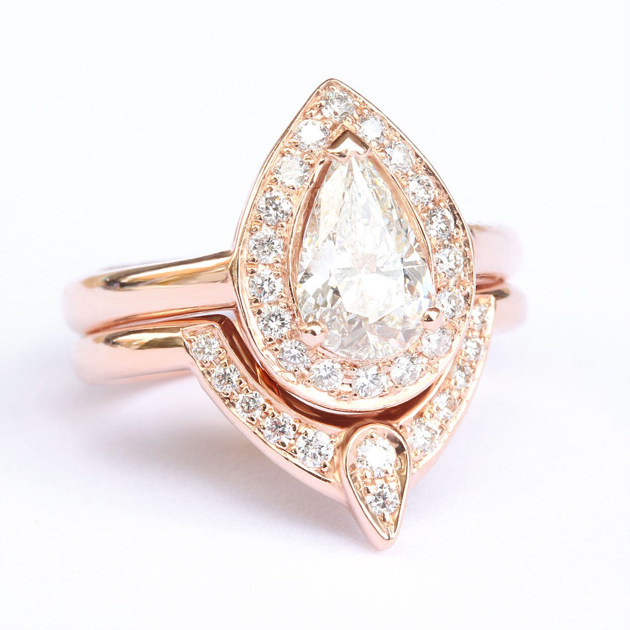 3rd Eye Ring Bridal Set, Third Eye Pear Engagement Ring+matching Side ...