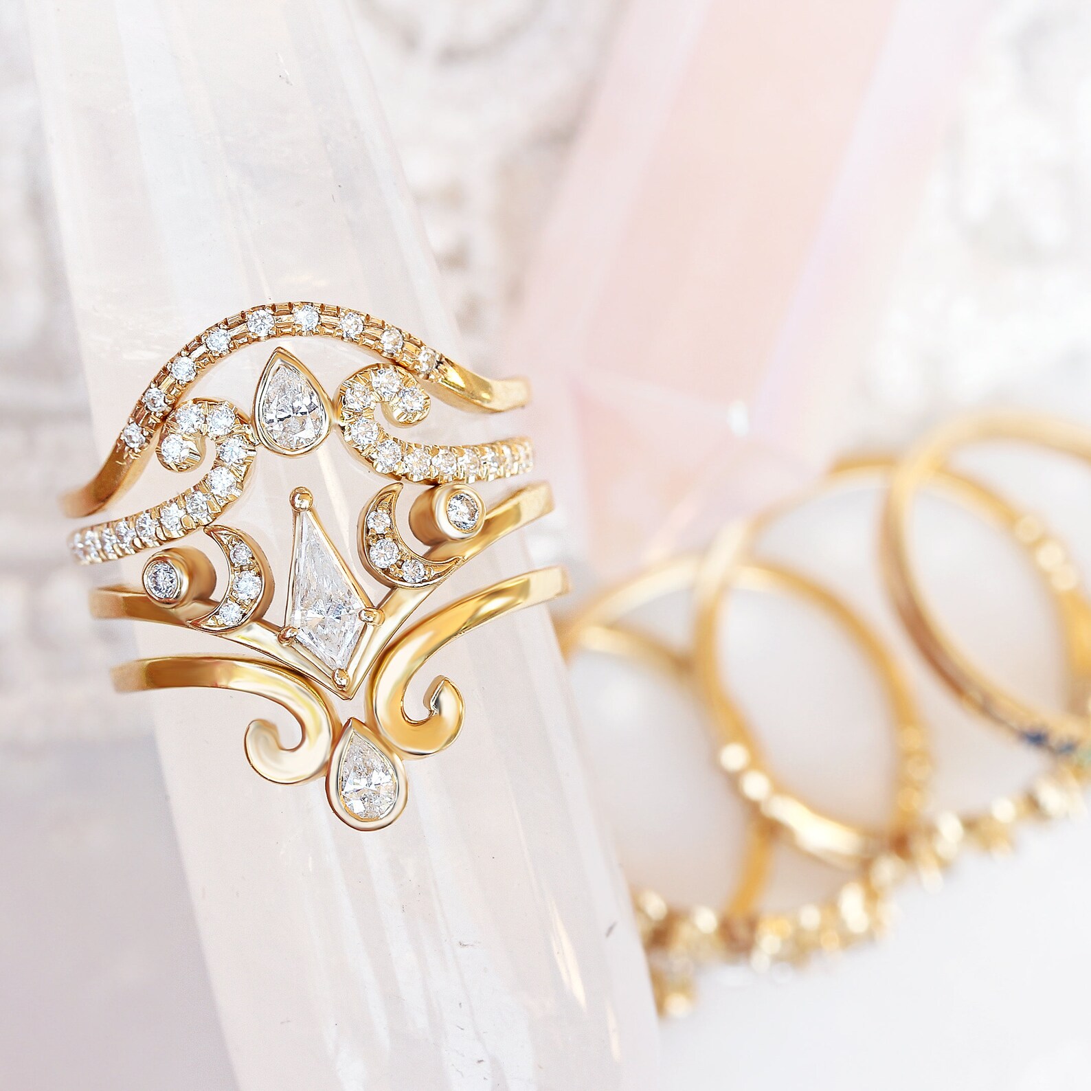 Curved Delicate Diamond Ring Unique Diamond Wedding Ring | Etsy