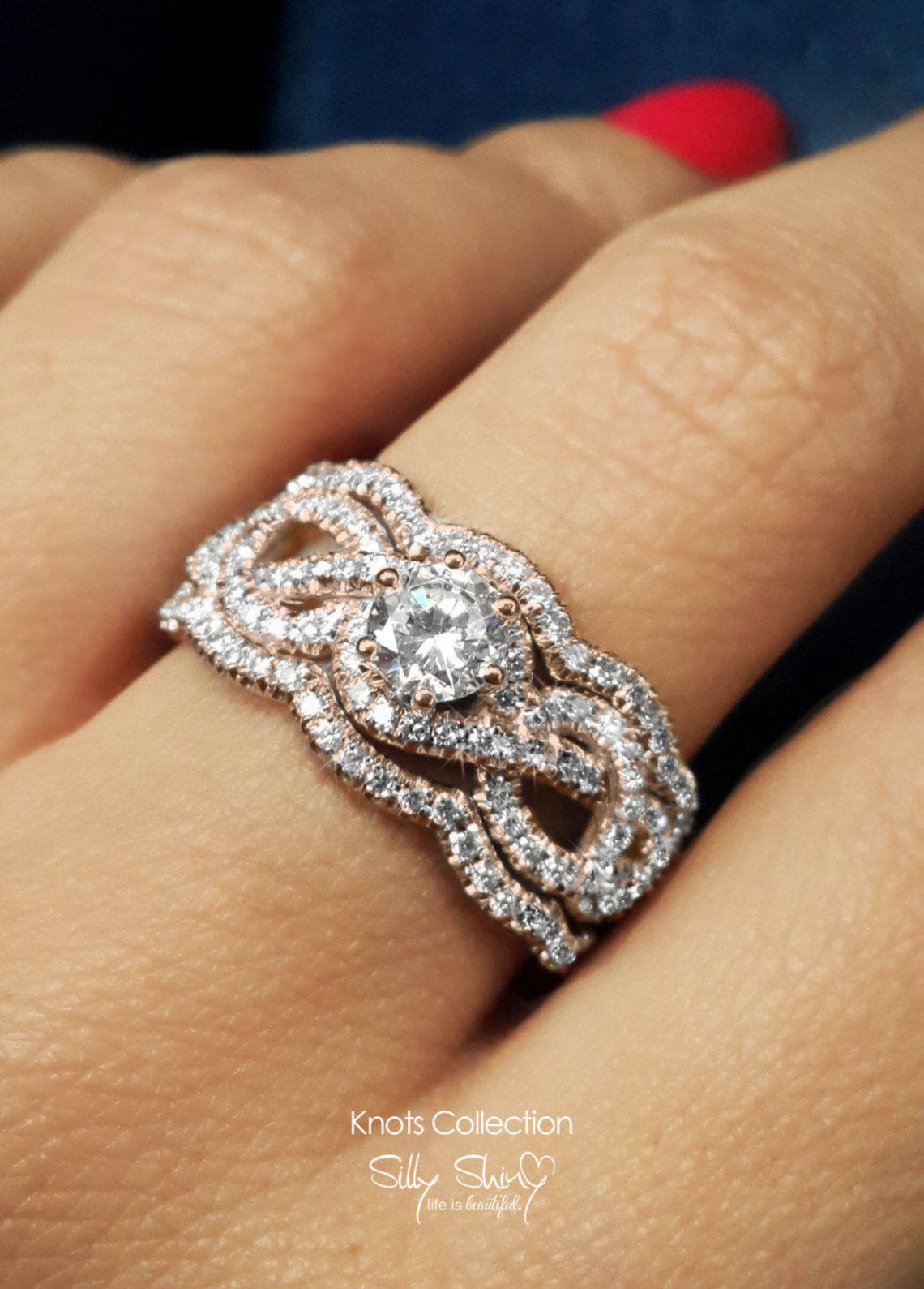 Infinity Diamond Unique Engagement Three Ring Set Wedding - Etsy