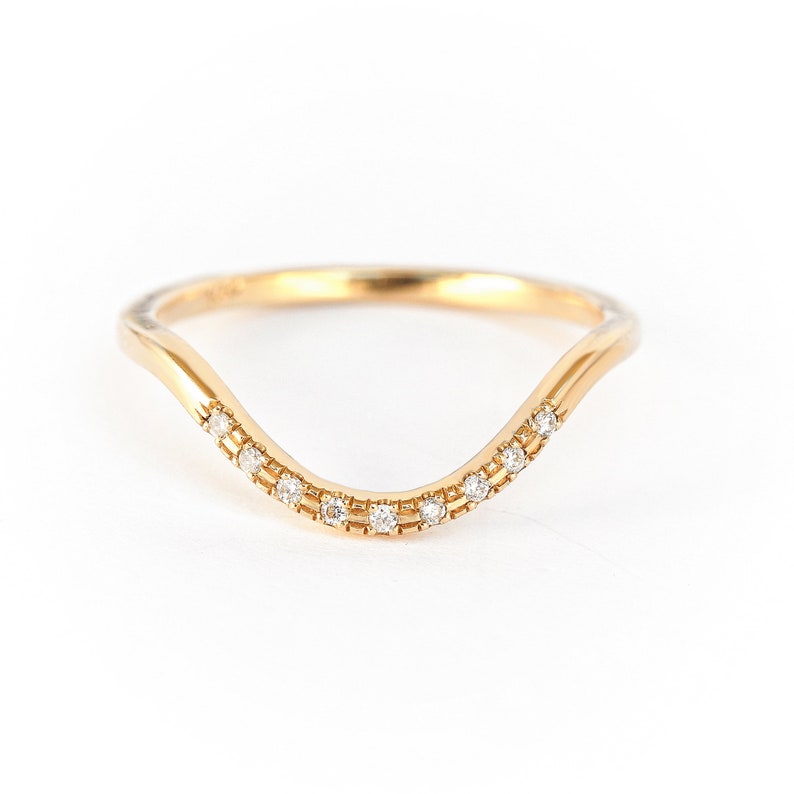Curved Delicate Diamond Ring Unique Diamond Wedding Ring - Etsy
