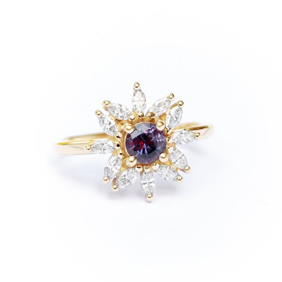Round Lavender Sapphire & Diamonds Unique Art deco engagement | Etsy